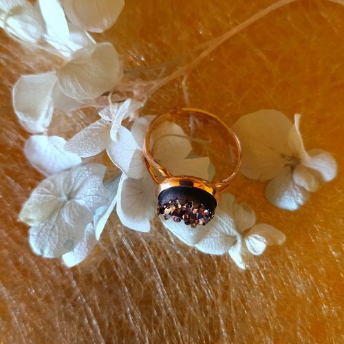 Bague ajustable rose gold, cabochon effet pierre volcanique couleurs ...