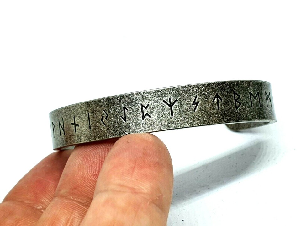 Rune Bracelet Cuff Oath Ring Aged Metal Bracelet Elder Futhark Runes ...