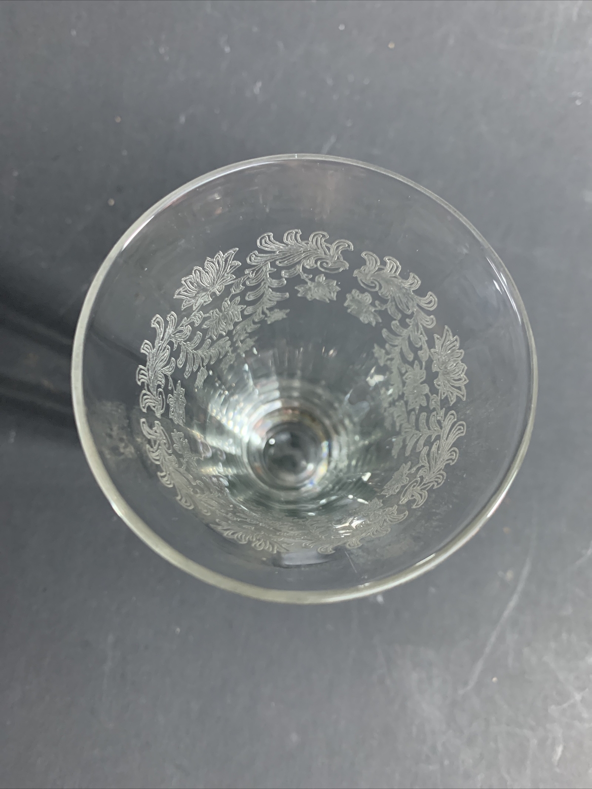 VINTAGE JUICE ANTIQUE GLASS BRYCE CRYSTAL CLEAR STEM 854 FERN LEAF ETCH ...