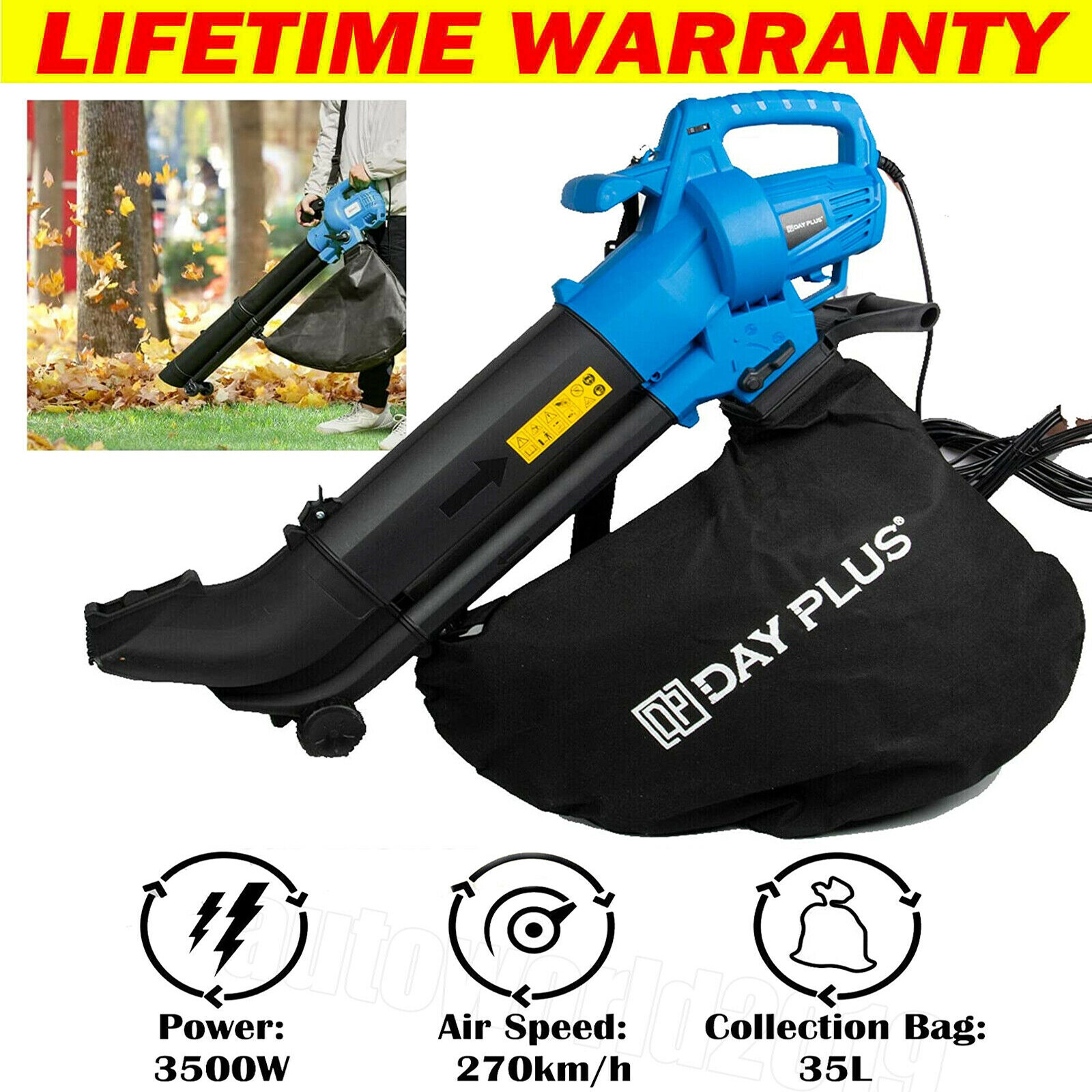 3 in1 3500W Electric Leaf Blower Garden Vacuum & Shredder Mulcher ...