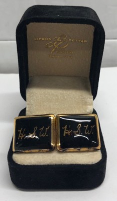 Vintage Signed Victoria Flemming Gold Tone Customized CUFFLINKS "H.S.W ...