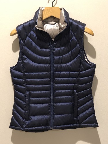 Bernardo Vest Women Small Metallic Blue Pockets Goose Down Packable ...