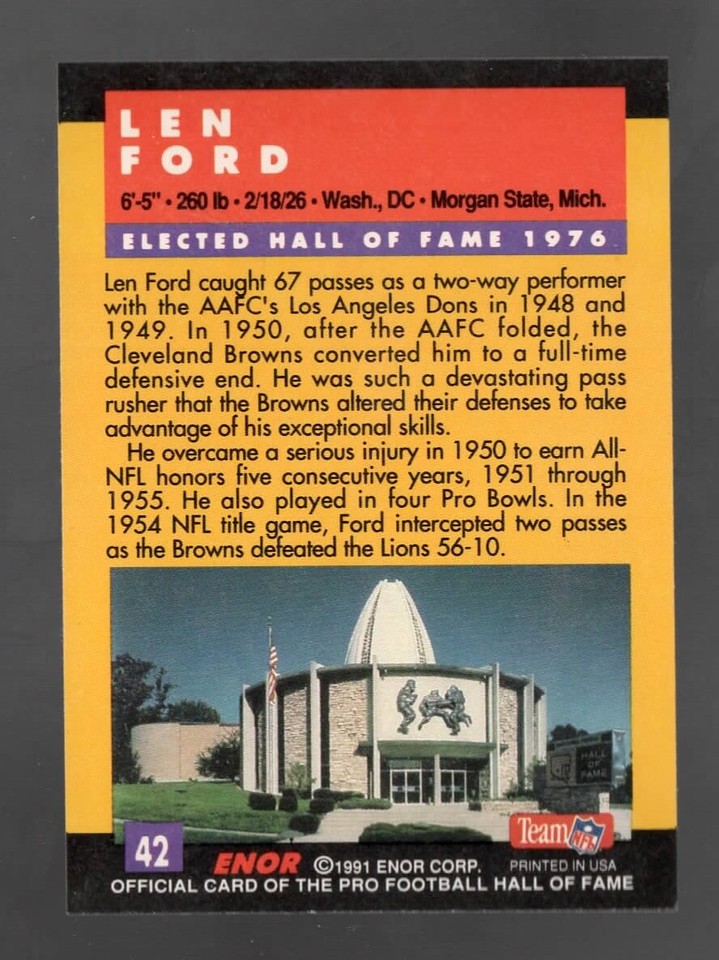 1991 ENOR Pro Football HOF #42 Len Ford Near mint or better | eBay