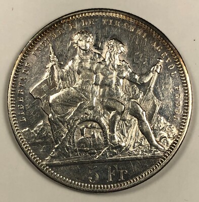 1883 Switzerland 5 Francs. Lugano Shooting Coin. Extra Fine. | eBay