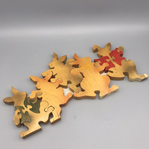 Vintage Wooden 5 Bunny Puzzle Handmade 14 Pieces Rabbits | eBay
