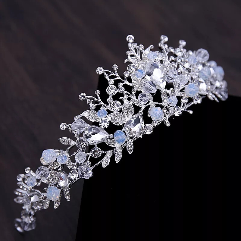 Silver Blue Crown Tiara real metal gift birthday diadem birthday bridal ...