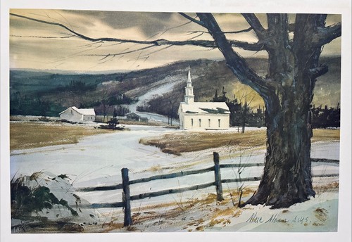 Vintage Marc Moon (1923-2006) Impressionist Church Landscape Watercolor ...