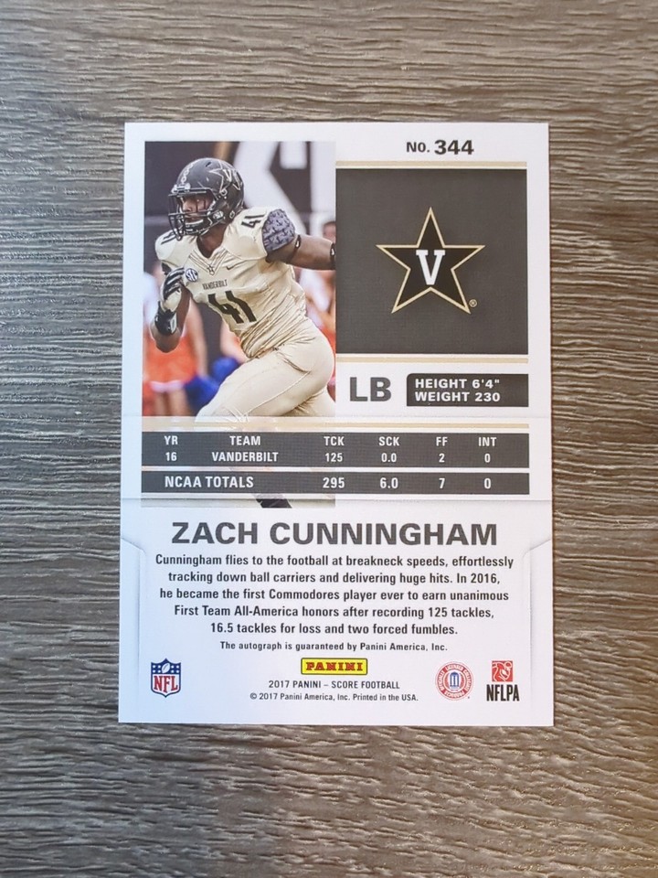 ZACH CUNNINGHAM 2017 Panini Score Gold Auto #/10 #344 Vanderbilt Rookie ...