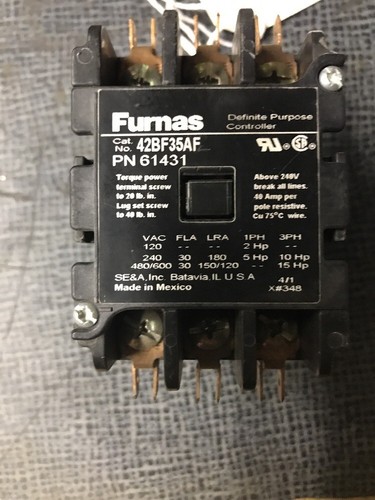 FURNAS DEFINITE PURPOSE CONTACTOR 42BF35AF 61431 30 AMP 600 VAC 15 HP 3 ...