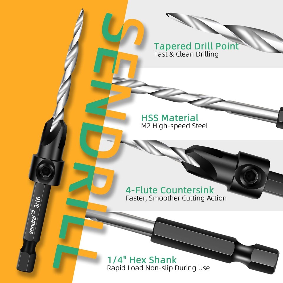 Wood Countersink Drill Bit Set #6#8#103pcs Hss M2 Tapered Drill Bits ...