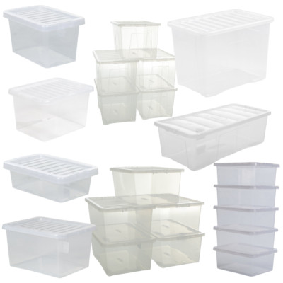 [Set of 3] Crystal Clear Storage Box with Lid Stackable Plastic ...