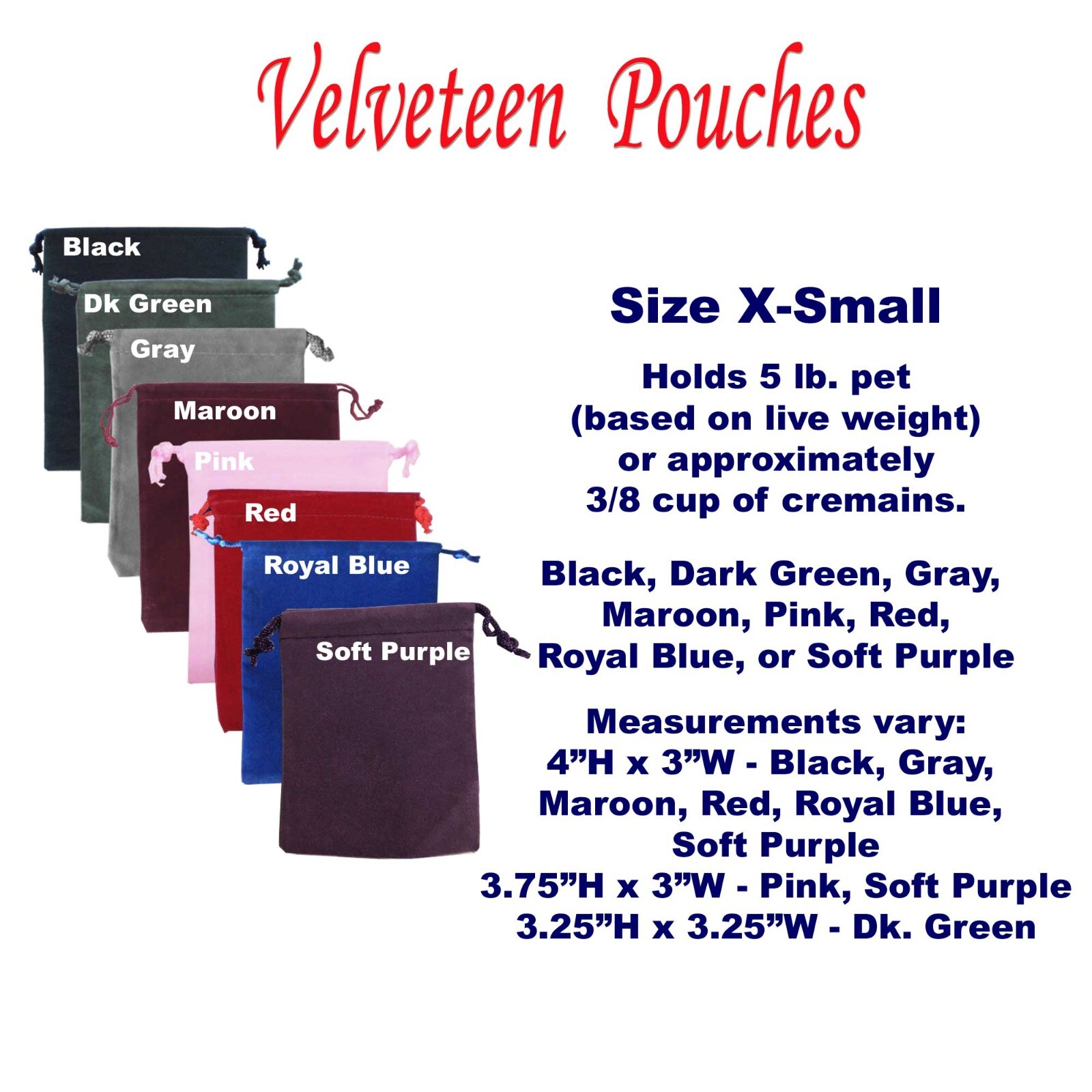 Velveteen Cremation Pouch, Pet Ashes Bag, Pet Loss, Many Sizes and ...