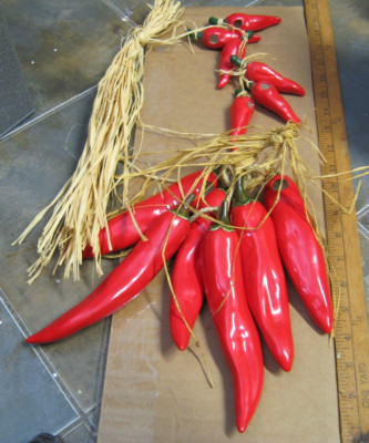 2 Medium Hanging Red Chili Peppers Kitchen Decor On Rope Ceramic Approx ...