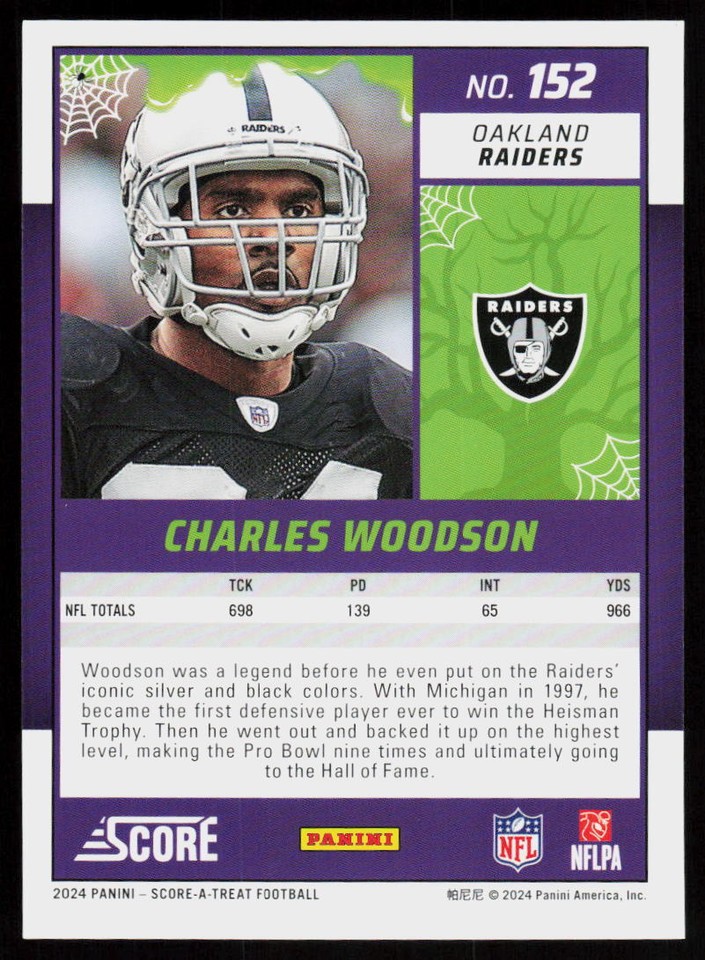 2024 SCORE-A-TREAT CHARLES WOODSON #152 PUMPKIN Football RAIDERS | eBay