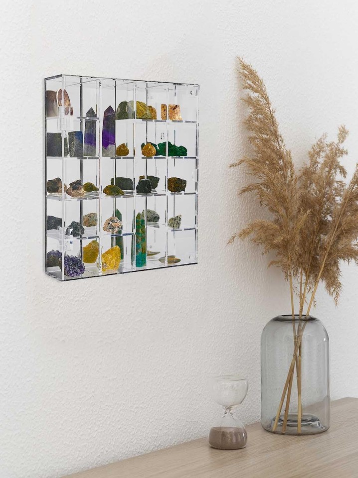 Acrylic Display Case Adjustable Clear Rock Shadow Box with Shelves ...