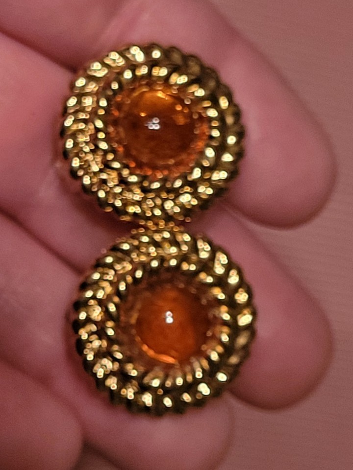 Signed Vintage Earrings D'Orlan Clip Amber Orange Glow Lucite Round ...