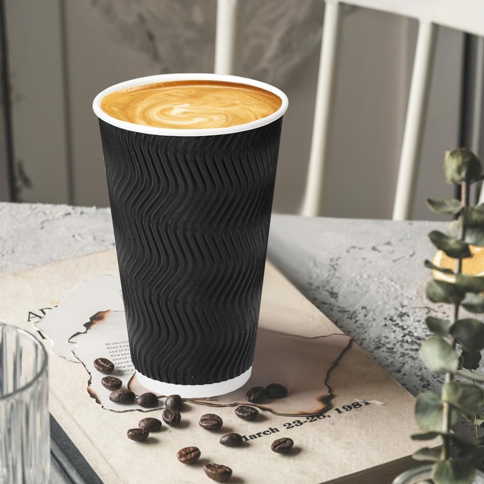 16 oz Coffee Cups with Lids, 100 Pack Disposable Coffee Cups Insulated ...