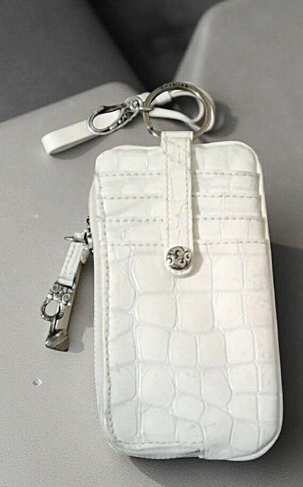 Brighton White Patent Leather Twister Wristlet Zip Top Key Fob Card ...