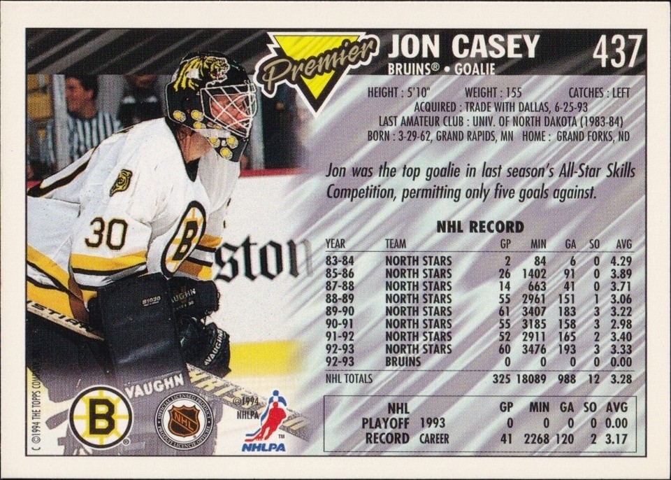 1993-94 Topps Premier Gold #437 - Jon Casey | eBay
