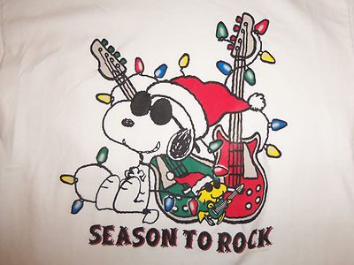 Peanuts Snoopy Cartoon "Season To Rock" Christmas Holiday White T Shirt ...