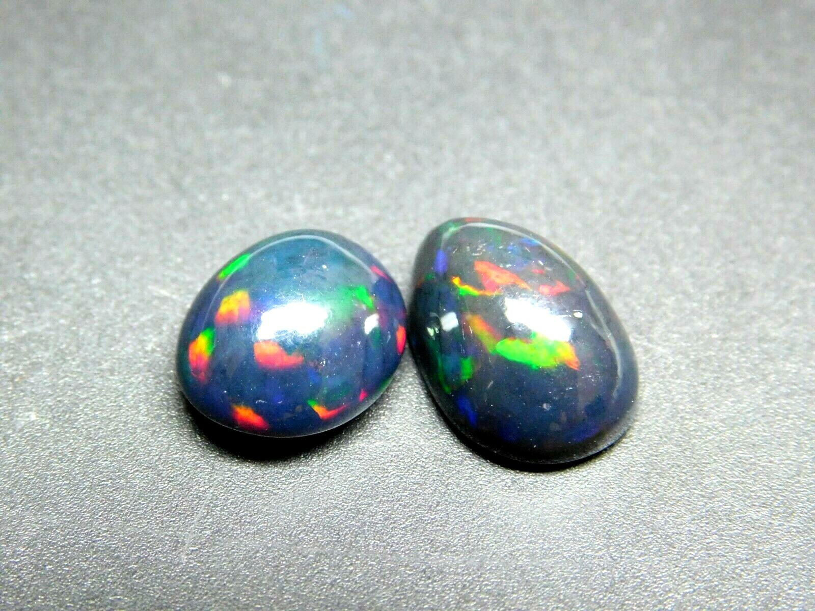 7 Carat Natural Multi Black Opal 12x10 & 14x9 MM Welo Fire Cabochon ...