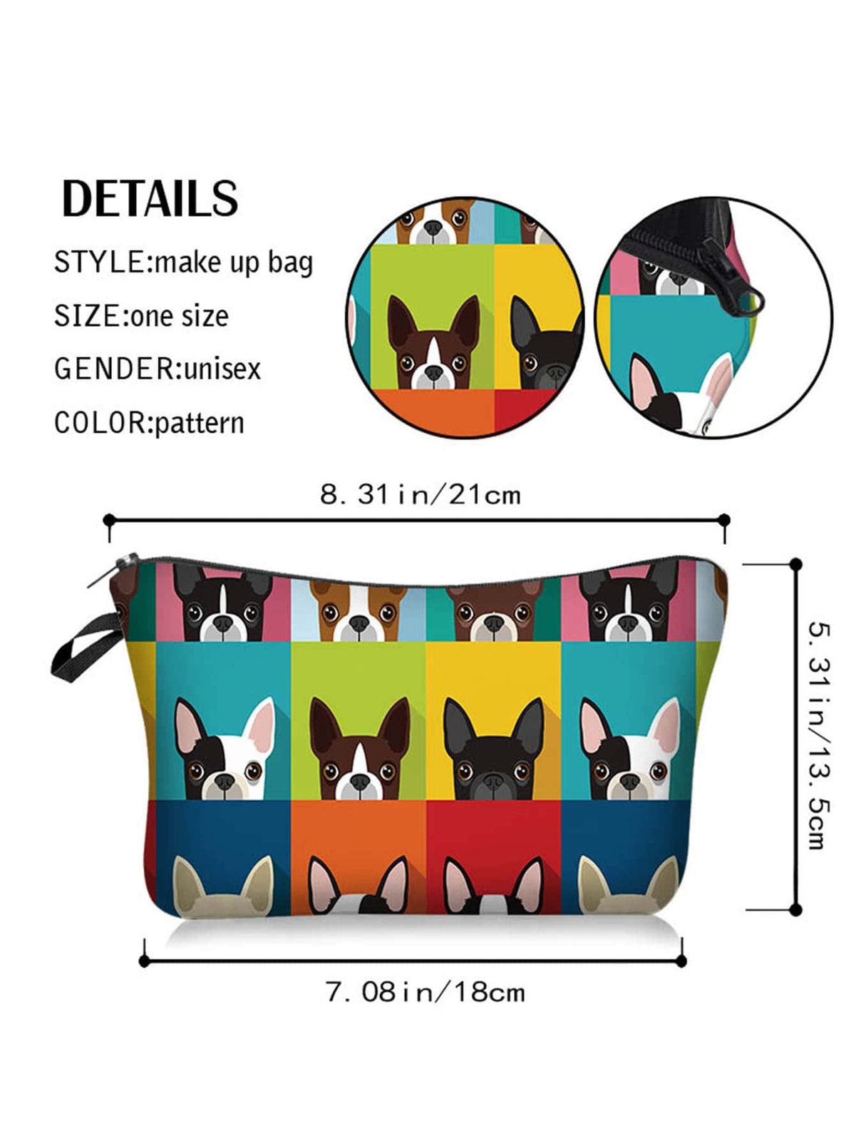 Colorful Puppy French Bulldog Makeup Bag Cosmetic Organizer Toiletries ...