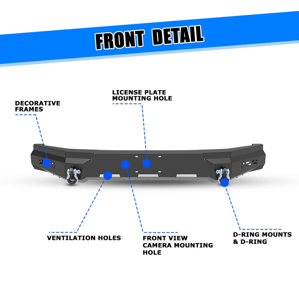 Offroad Heavy Duty Textured Front Bumper+D-Rings For 2024 2025 Tesla ...