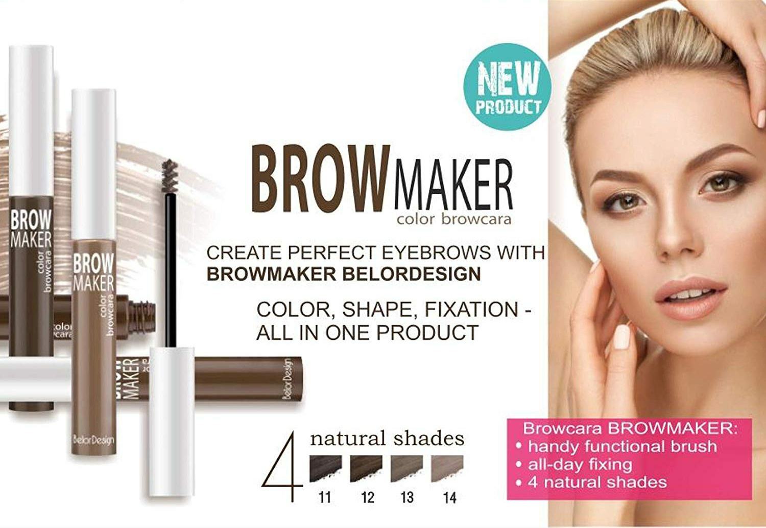 Belor Design Make Up Eyebrow Tinted Gel BROWCARA BROW MAKER Natural ...