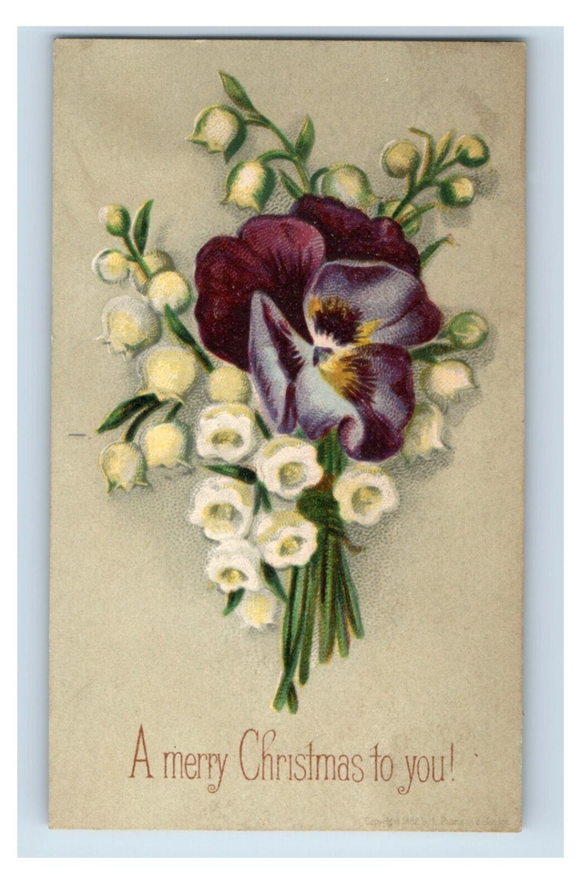 1882 Victorian Christmas Card Lily-Of-The-Valley & Pansy Flower F142 | eBay