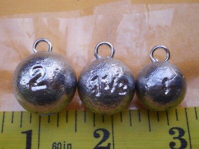 30 PCS CANNON BALL SINKERS, 2, 1-1/2, 1, OZ. W/STAINLESS S. EYE 10 EA ...