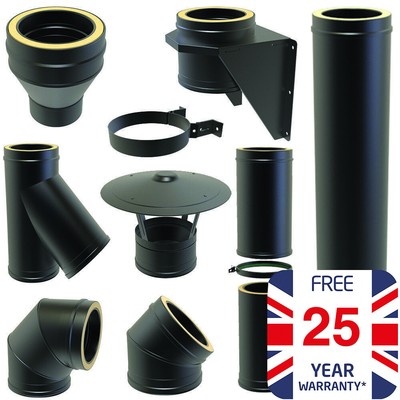 5inch Black Twin Wall Flue Kits For Stoves 25 Year Warranty Matt Black ...