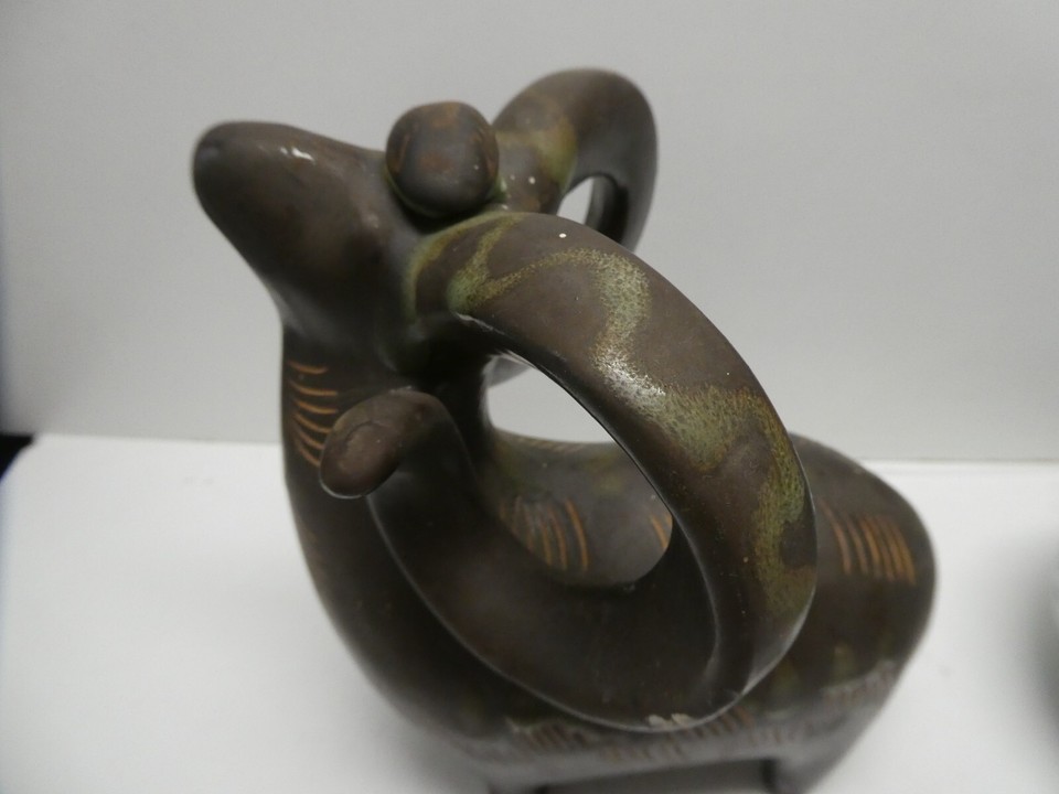 VINTAGE CONTINENTAL POTTERY STUDIO ART RAM GOAT STATUE SCANDINAVIAN ...