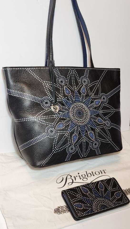 BRIGHTON STAR STUDDED COLLECTION ARIA LEATHER TOTE CROSSBODY WALLET SET ...