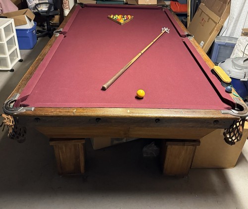 Vintage Brunswick 9’ Foot Pool Table, Circa 1896 Era, Original Pockets ...