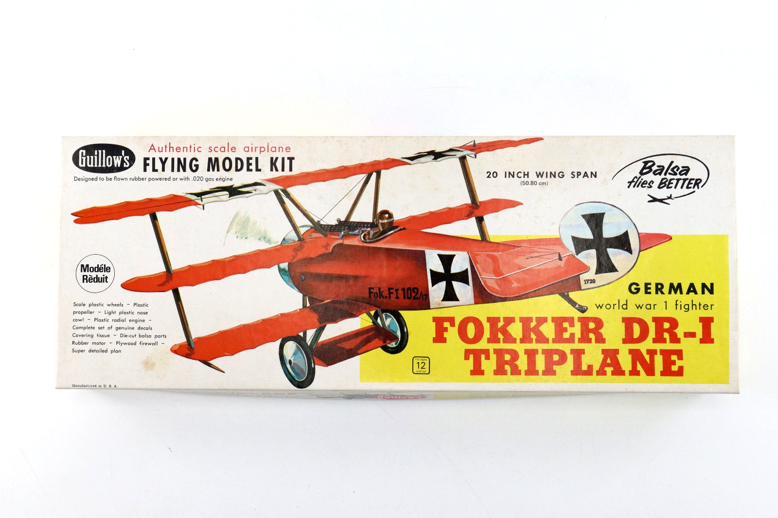 Guillow Fokker DR-1 Triplane Balsa Wood Model Airplane Kit WWI Aviation ...