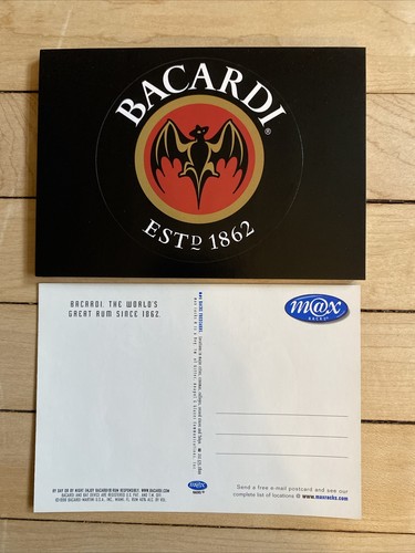 Bacardi Rum postcard with die cut self-adhesive bat logo sticker Lot 35 ...