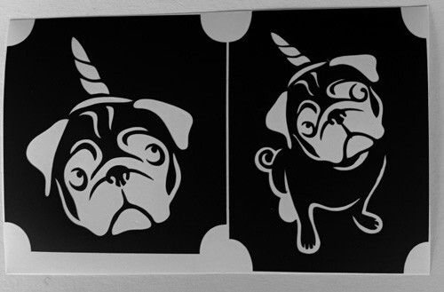 10 stencils Unipug Pugcorn (2 designs x 5 pieces) GLITTERTATTOO glitter ...