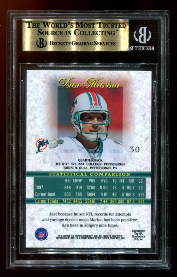 *RARE* 1998 Topps Gold Label Class 1 #30 Dan Marino BGS 9.5 ALL SUBS 9. ...