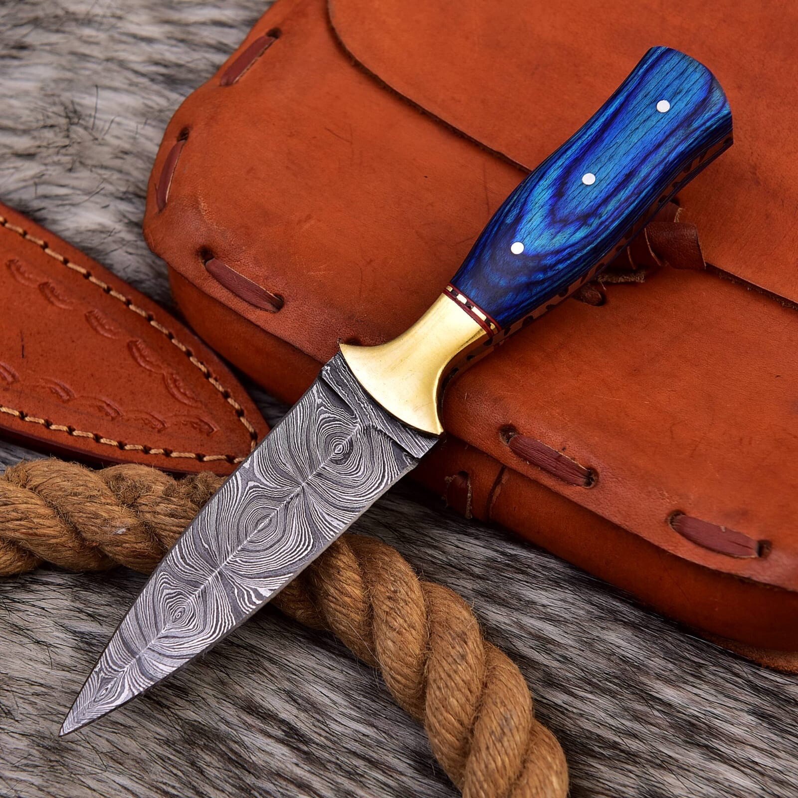 handmade Damascus steel hunting dagger fixed blade boot knife sheath ...