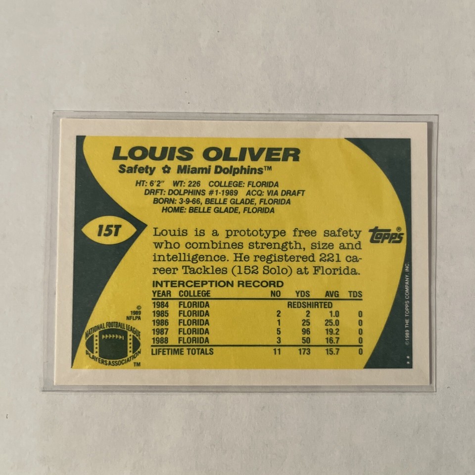 1989 Topps Traded Louis Oliver Rookie Miami Dolphins #15T | eBay