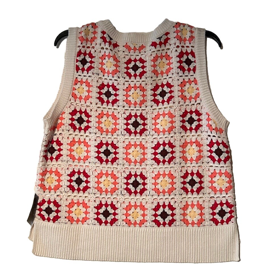 Lucky Brand Granny Square Multicolor Lightweight Knit Pullover Vest | eBay