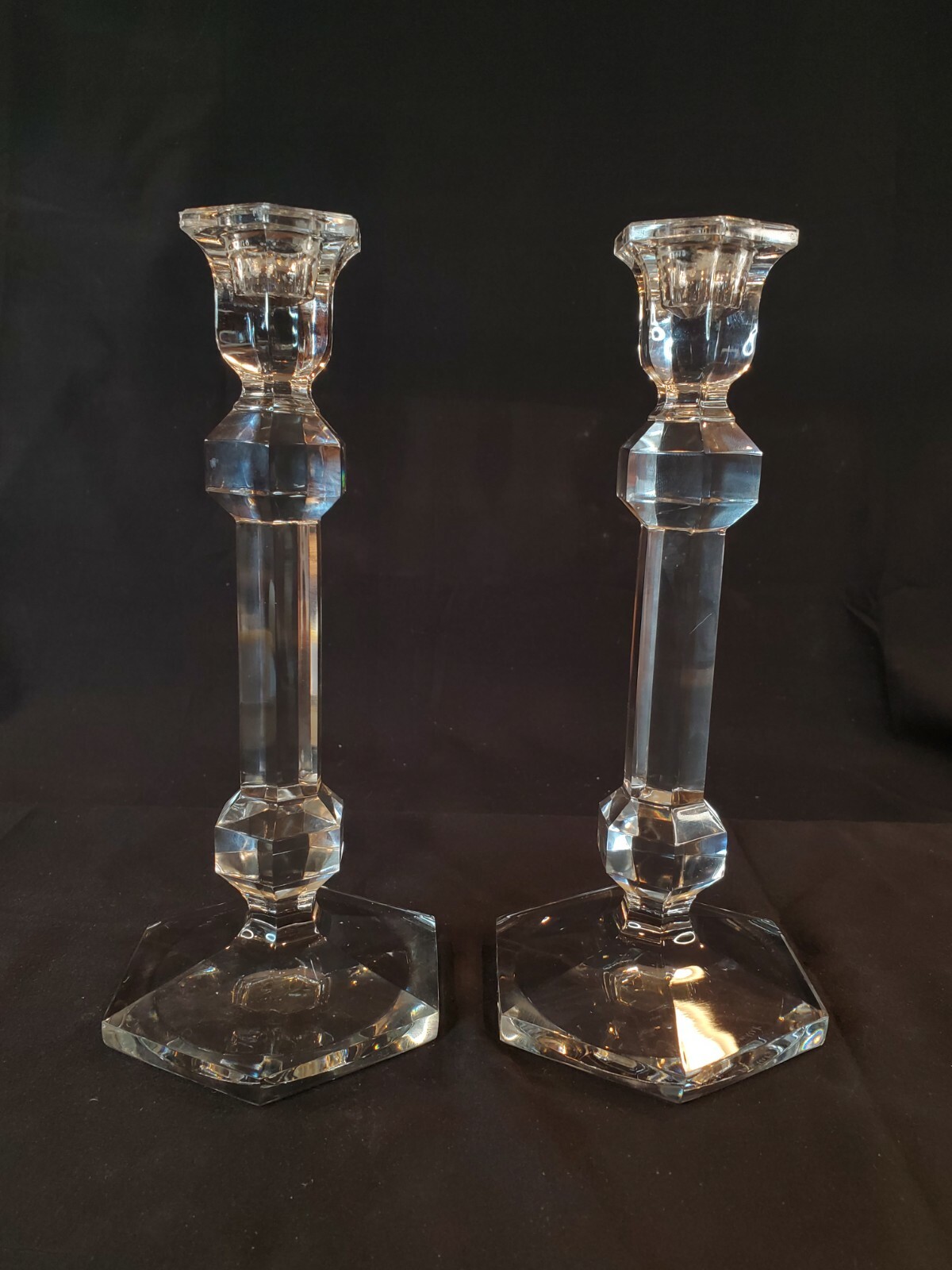 Vtg Val St Lambert Lead Crystal Gardenia Candlesticks 9.75" Old Hand ...