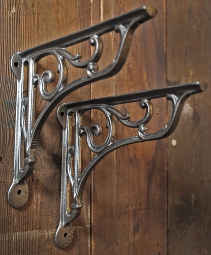 Pair Pewter 8" ANTIQUE CAST IRON VICTORIAN SHELF WALL CISTERN BRACKETS ...