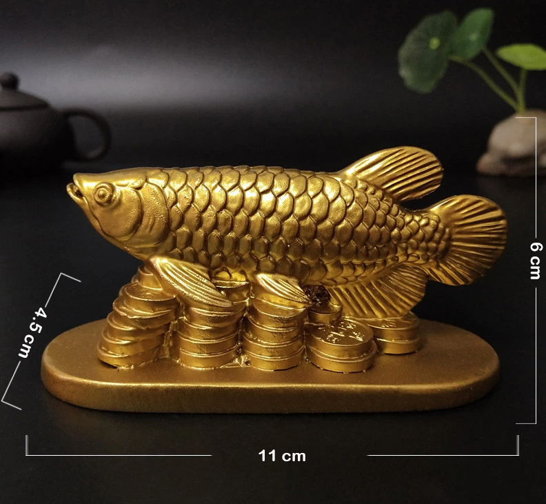 Chinese Feng Shui Lucky Fish Gold Decor Arowana Statue Figurine ...