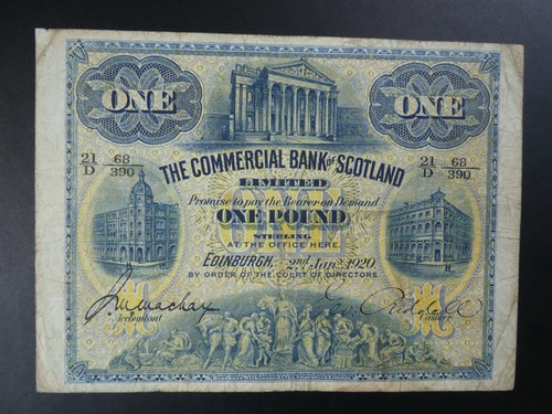 EARLY DATE 1920 COMMERCIAL BANK OF SCOTLAND SQUARE £1 BANKNOTE F | eBay UK