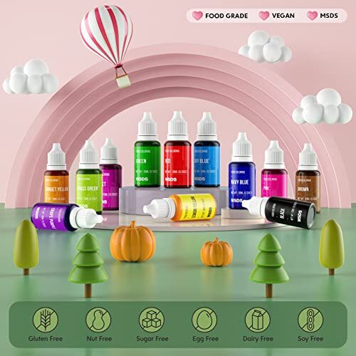 Food Coloring Set - 12 Food Grade Vibrant Food Dye Cherrysea Tasteless ...