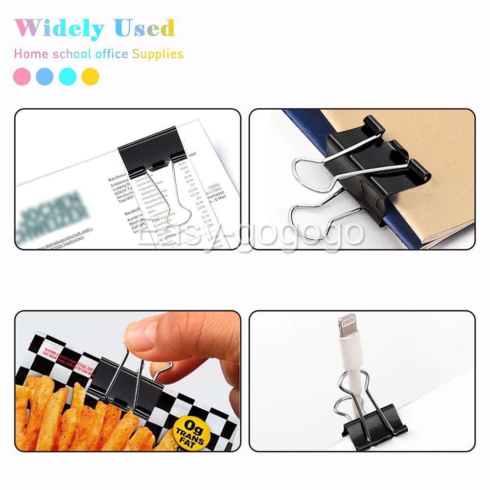 24x Large 51mm Black Steel Foldback Office Clips Paper Document Bulldog ...