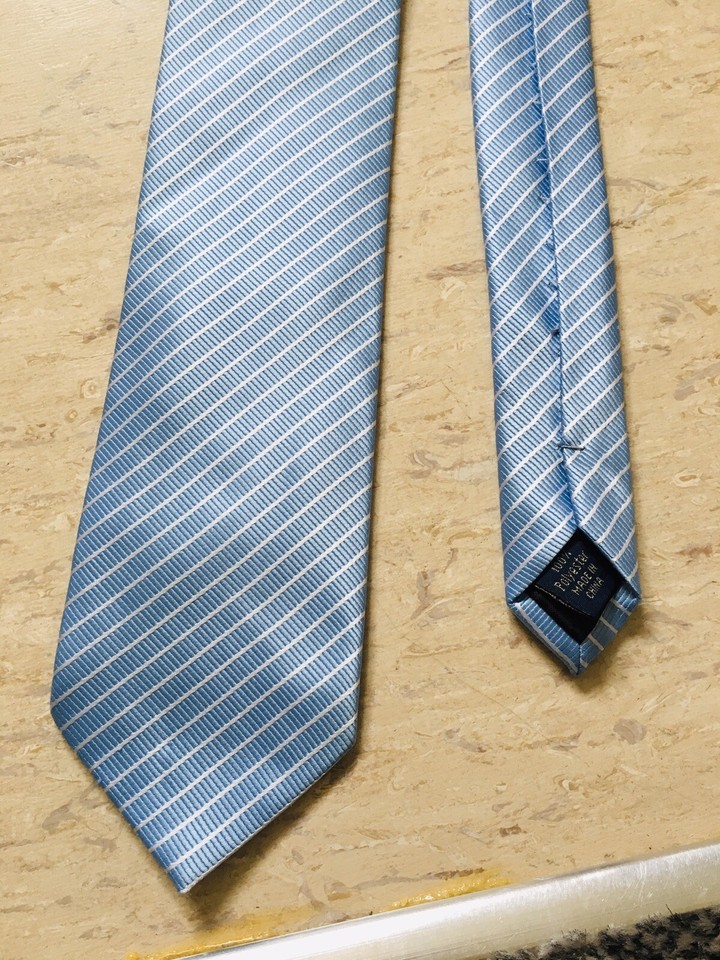Mens blue white striped smart polyester event formal tie 3" wide 58 ...