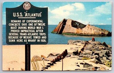 Postcard Cape May New Jersey USS Atlantus Concrete Ship Cape May Point ...