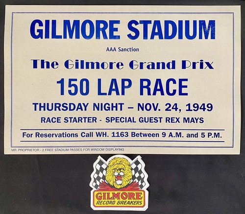 VTG 1949 GILMORE STADIUM AAA REX MAY GRAND PRIX RACE CAR WINDOW DISPLAY ...